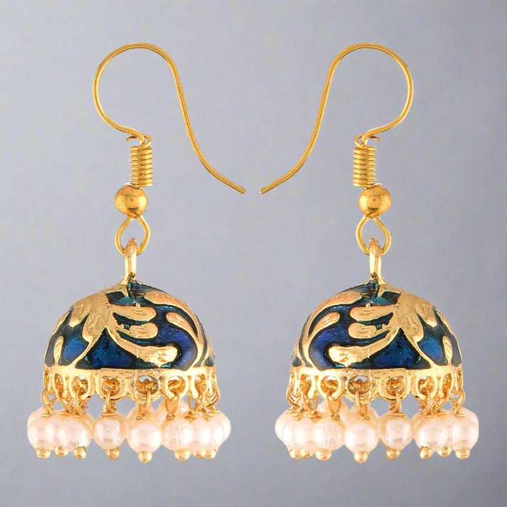 Navy & Gold Jhumka (hand-painted) – The Jewel Box ZA